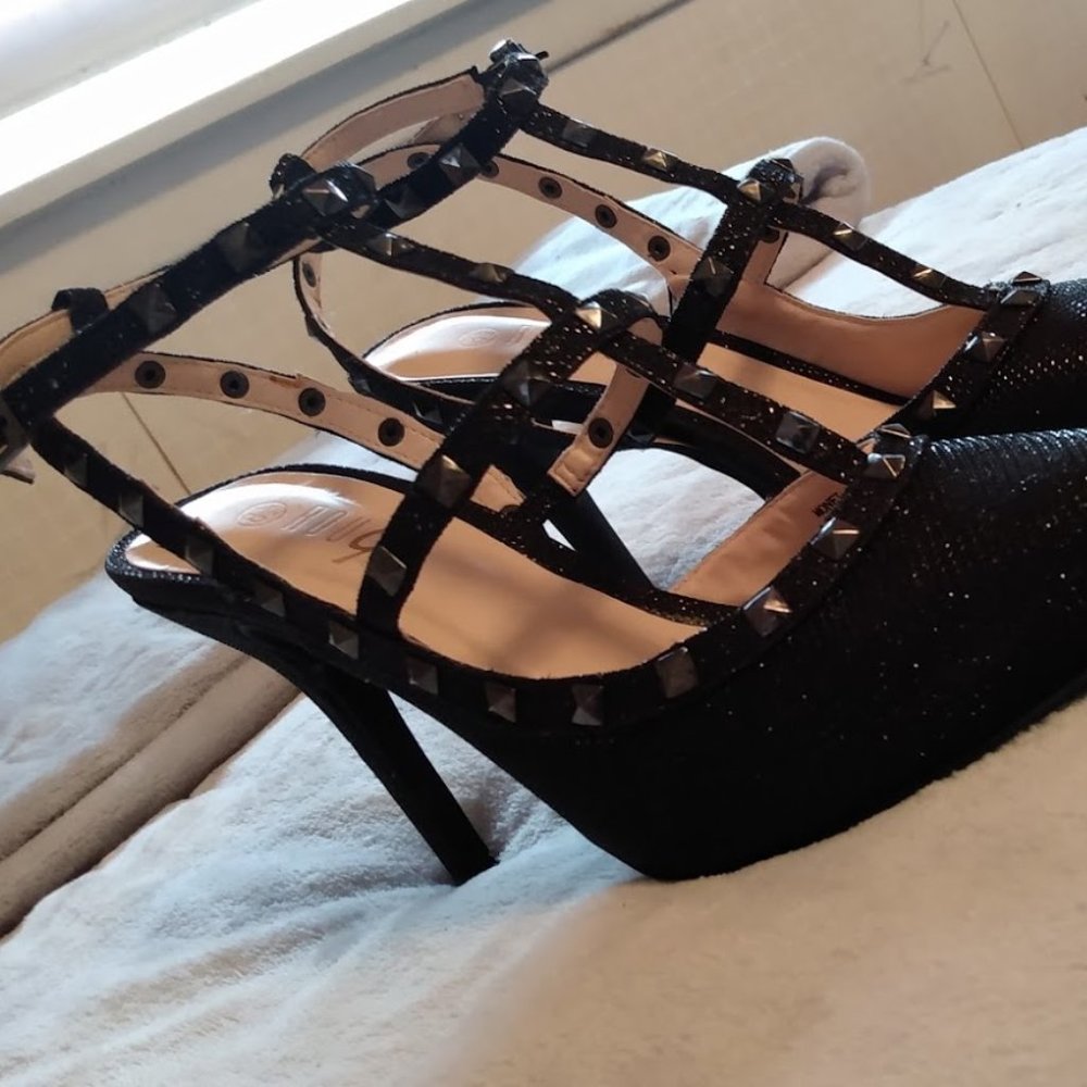 Black Glitter "Valentino" Style Heels - Gem